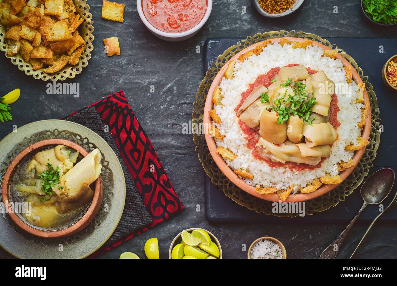 Egyptian Oriental Fattah with Traditional Cow's Trotters Soup Stock ...