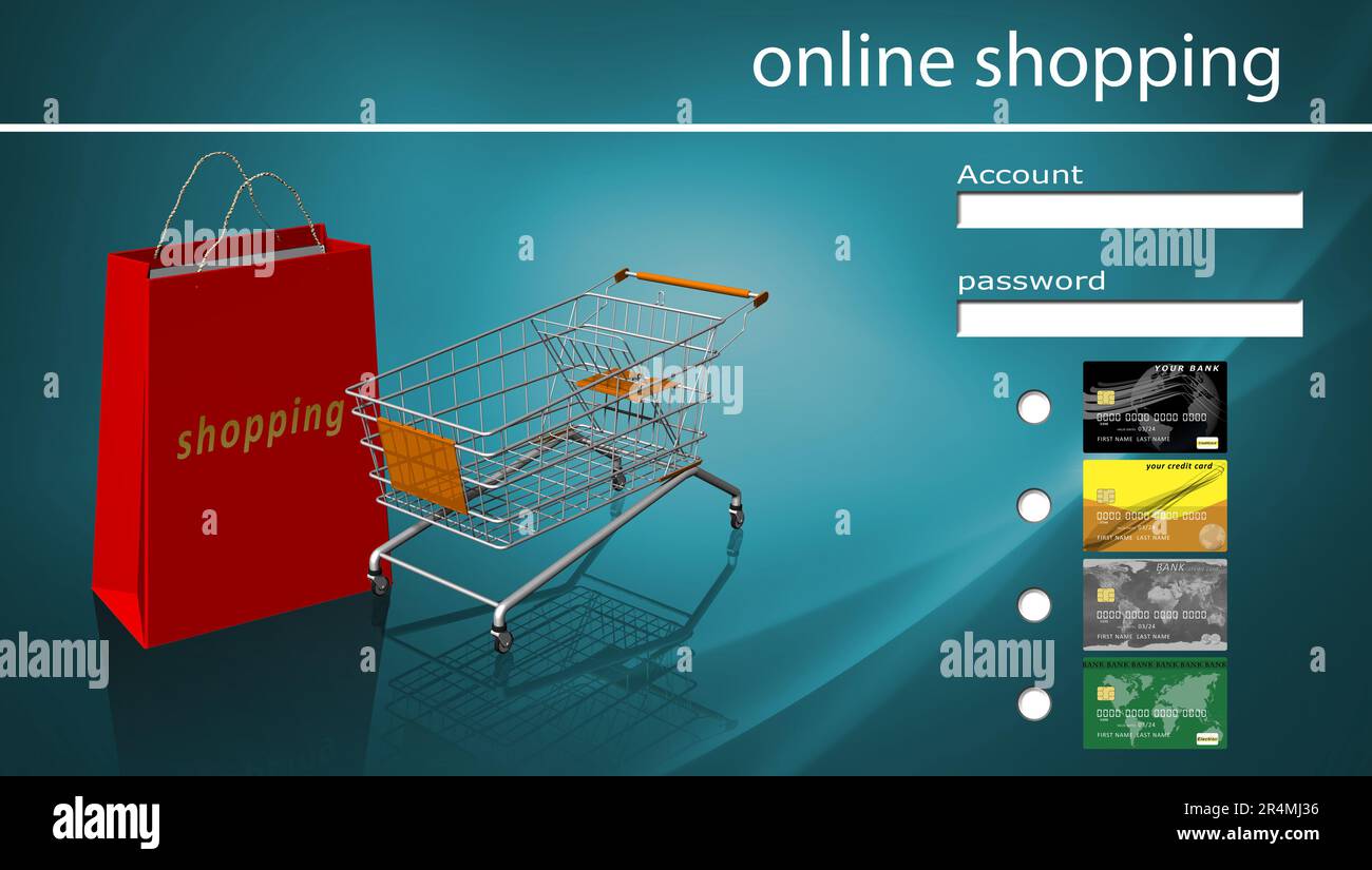 3D illustration. Electronic payment. Screen for online purchases with ...