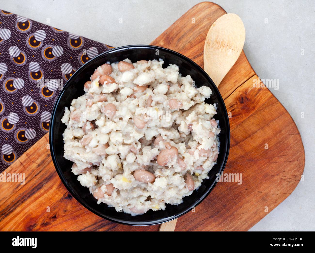South African staple, samp and beans on wood with traditional South ...