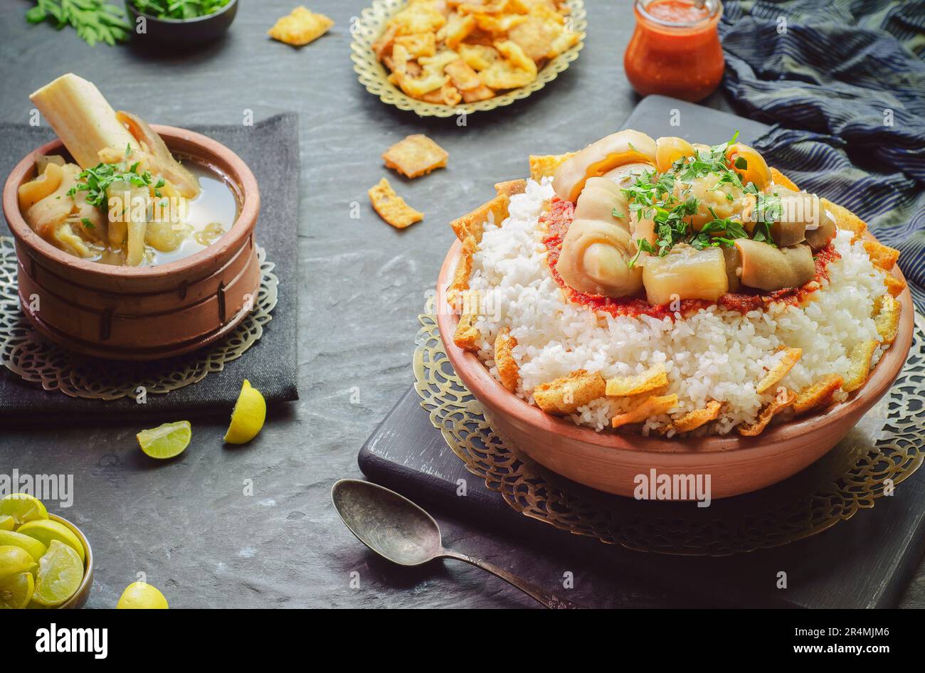 Egyptian Oriental Fattah with Traditional Cow's Trotters Soup Stock ...