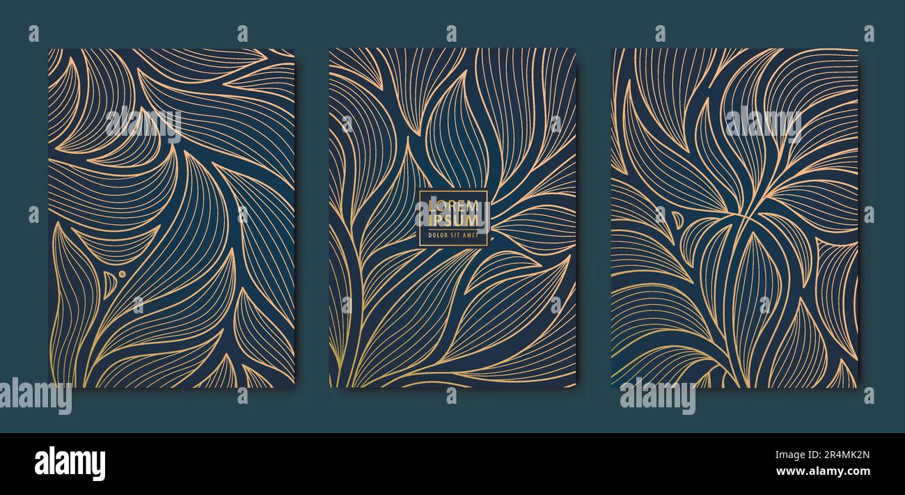Vector japanese leaves art deco patterns. Floral golden elements ...