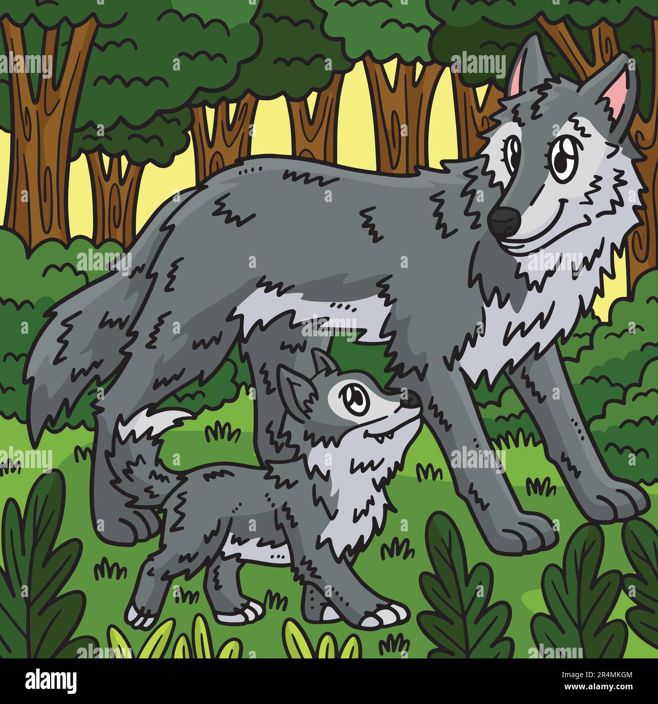 Mother Wolf and Baby Wolf Colored Cartoon Stock Vector Image & Art - Alamy