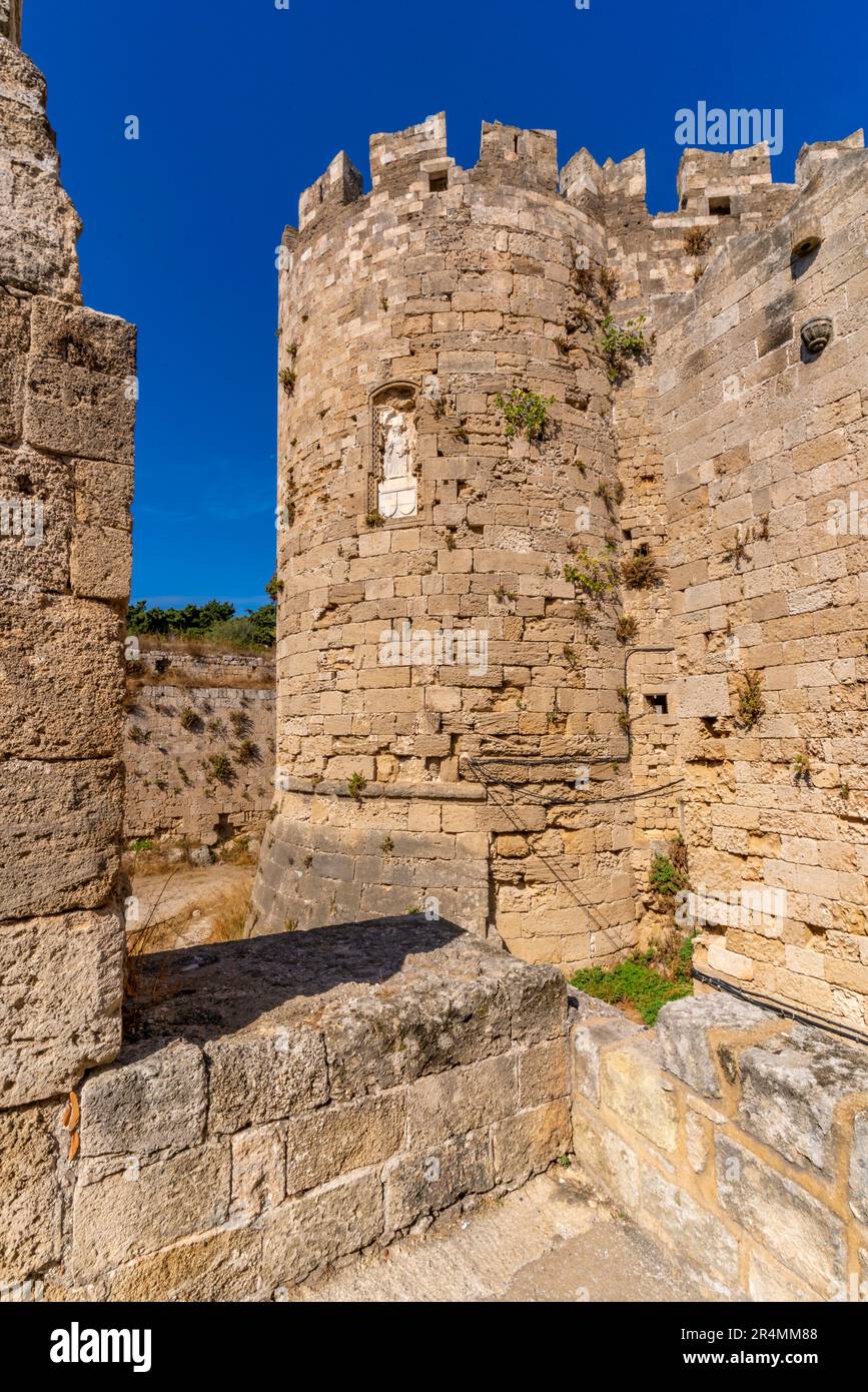 View of Tower of Virgin, Old Rhodes Town, UNESCO World Heritage Site ...