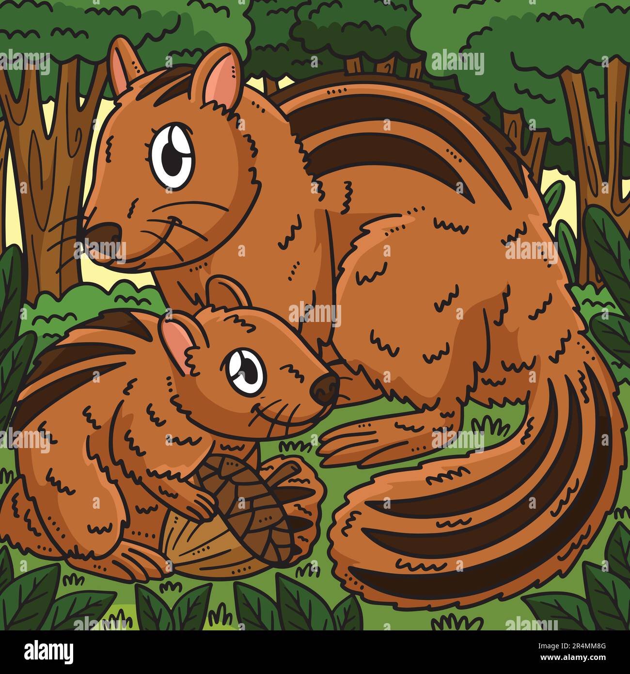 Mother Chipmunk and Baby Chipmunk Colored Cartoon Stock Vector Image ...