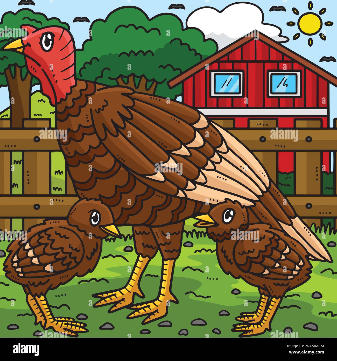 Mother Turkey and Baby Turkey Colored Cartoon Stock Vector Image & Art ...