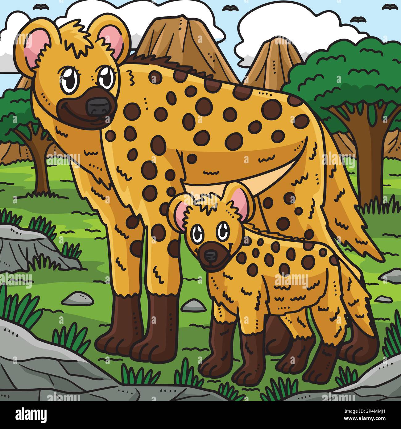 Mother Hyena and Baby Hyena Colored Cartoon Stock Vector Image & Art ...