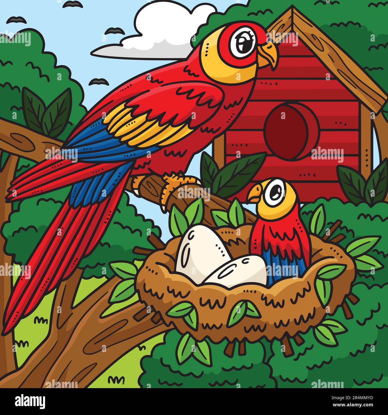 Mother Parrot and Baby Parrot Colored Cartoon Stock Vector Image & Art ...