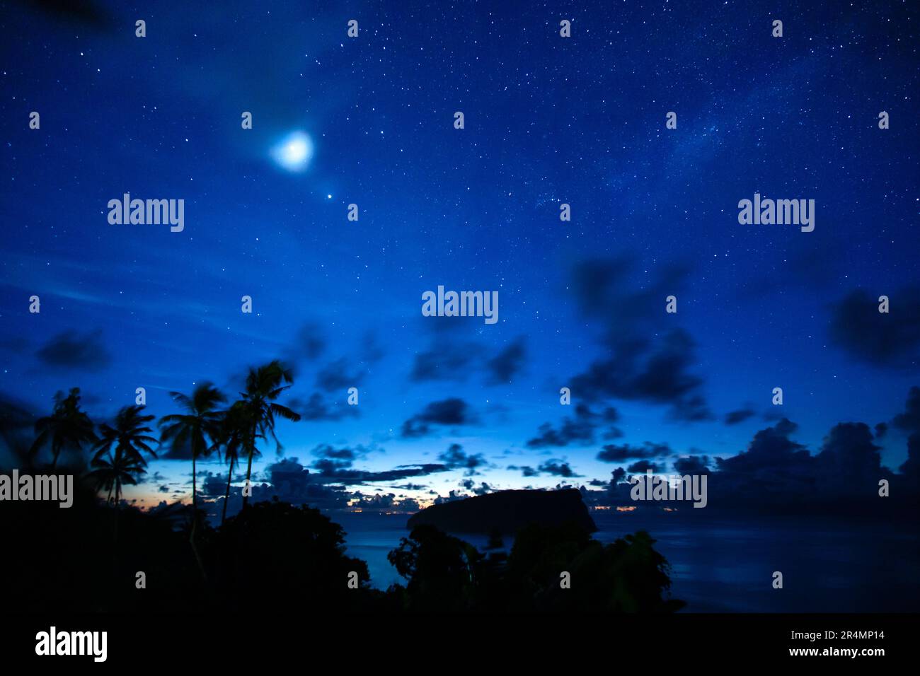 palm trees and ocean, under night sky of Samoa, South Pacific Stock ...