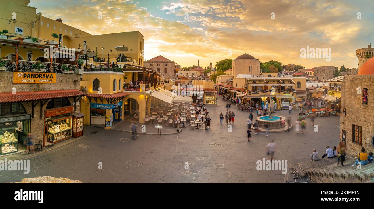 View of Hippocrates Square at sunset, Old Rhodes Town, UNESCO World ...