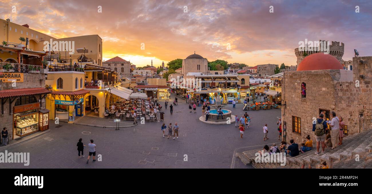 View of Hippocrates Square at sunset, Old Rhodes Town, UNESCO World ...