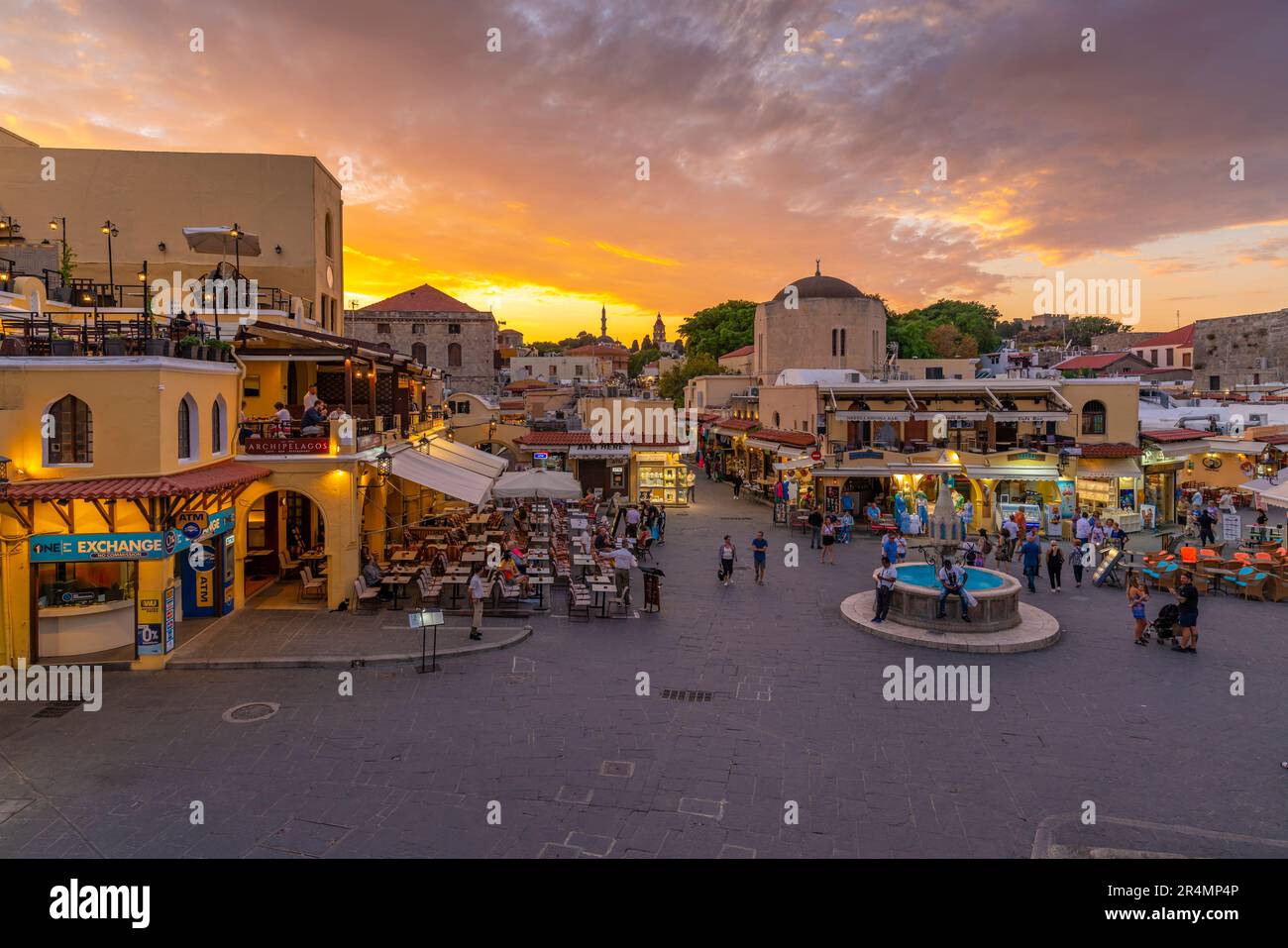 View of Hippocrates Square at sunset, Old Rhodes Town, UNESCO World ...