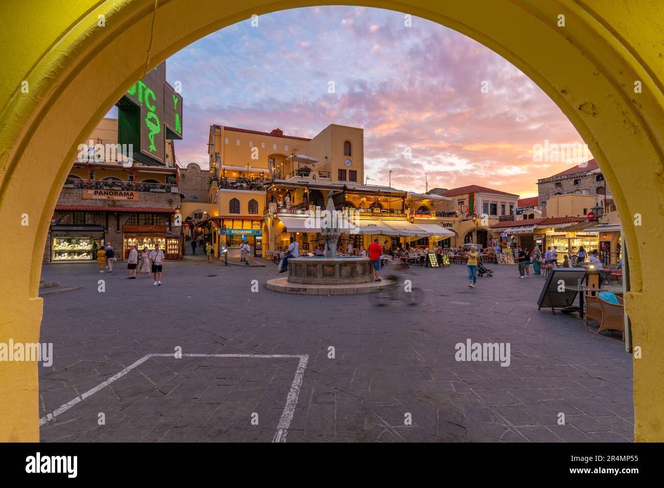 View of Hippocrates Square at sunset, Old Rhodes Town, UNESCO World ...
