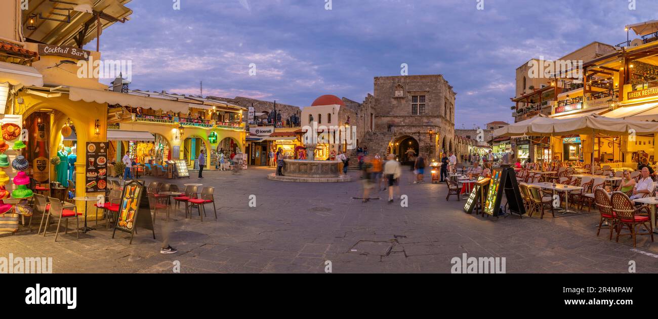View of Hippocrates Square at dusk, Old Rhodes Town, UNESCO World ...