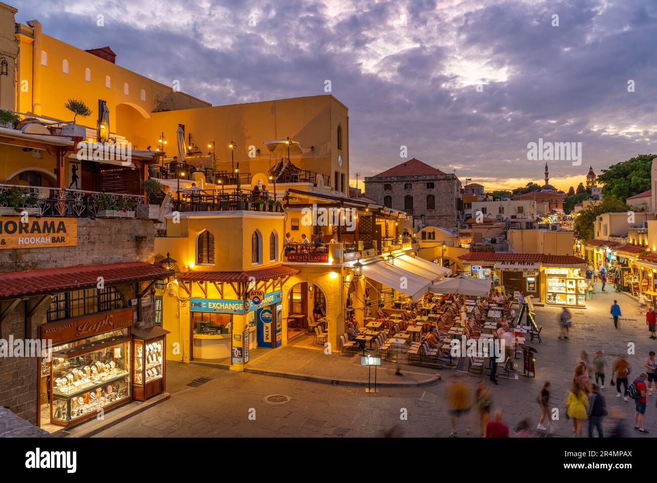 View of Hippocrates Square at dusk, Old Rhodes Town, UNESCO World ...