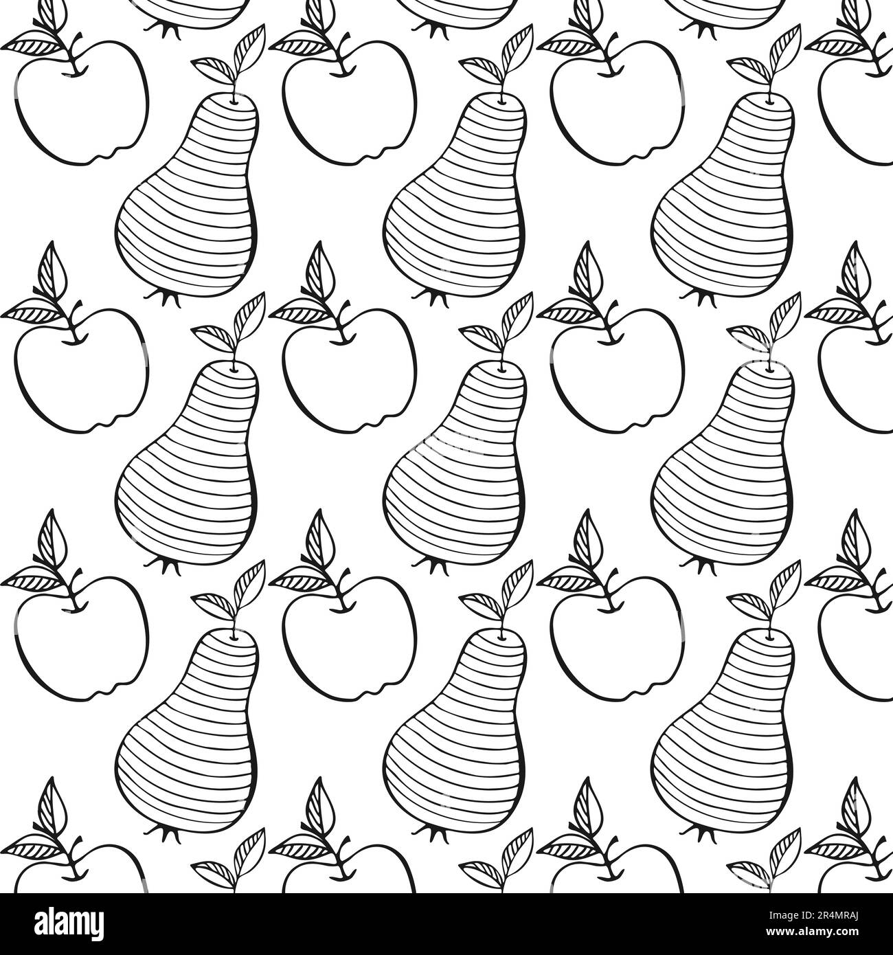 Pattern apple and pear doodle hand drawn contour. Vector illustration ...