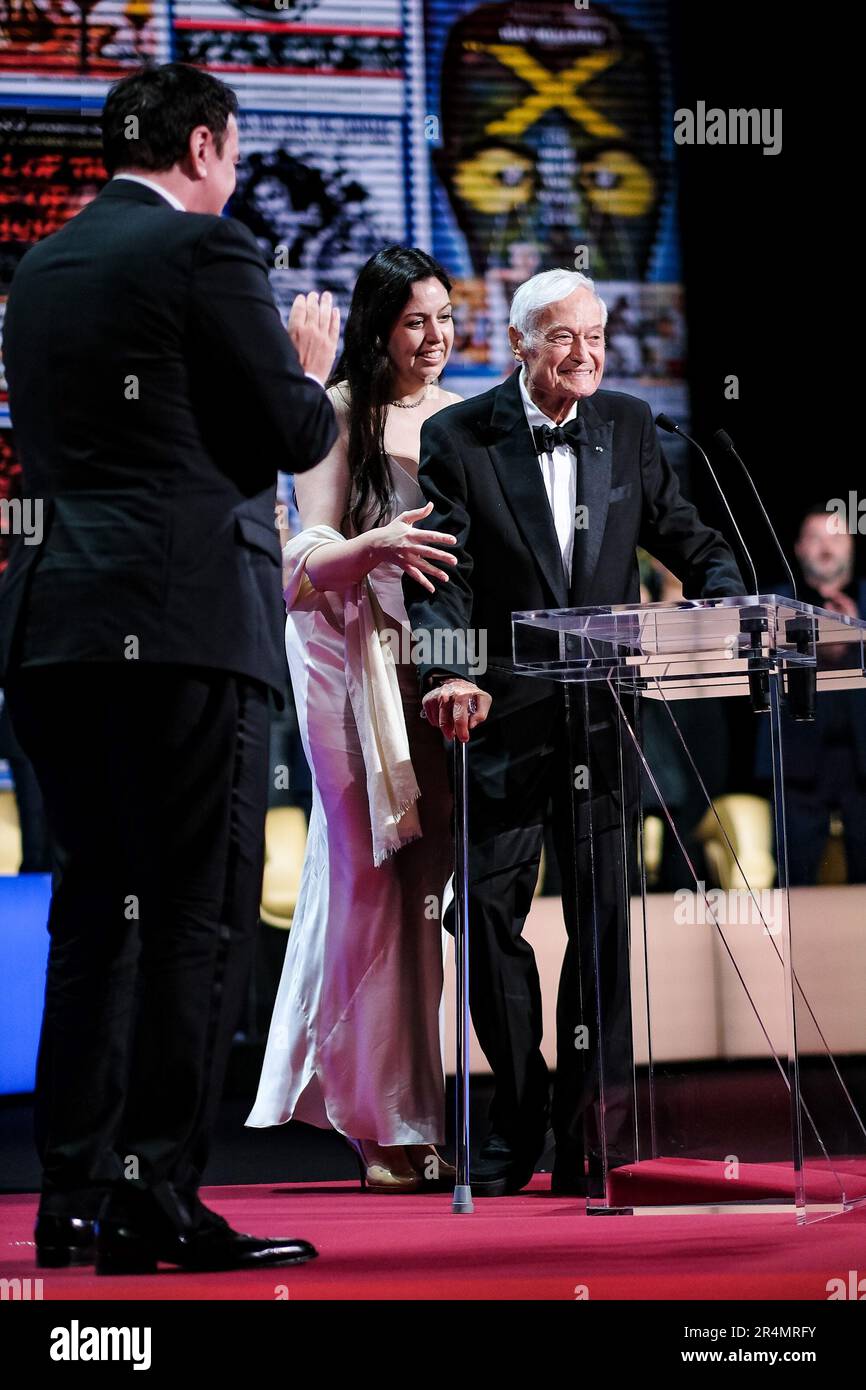 Quentin Tarantino and Roger Corman photographed during the Closing Ceremony for the 76th Cannes ...