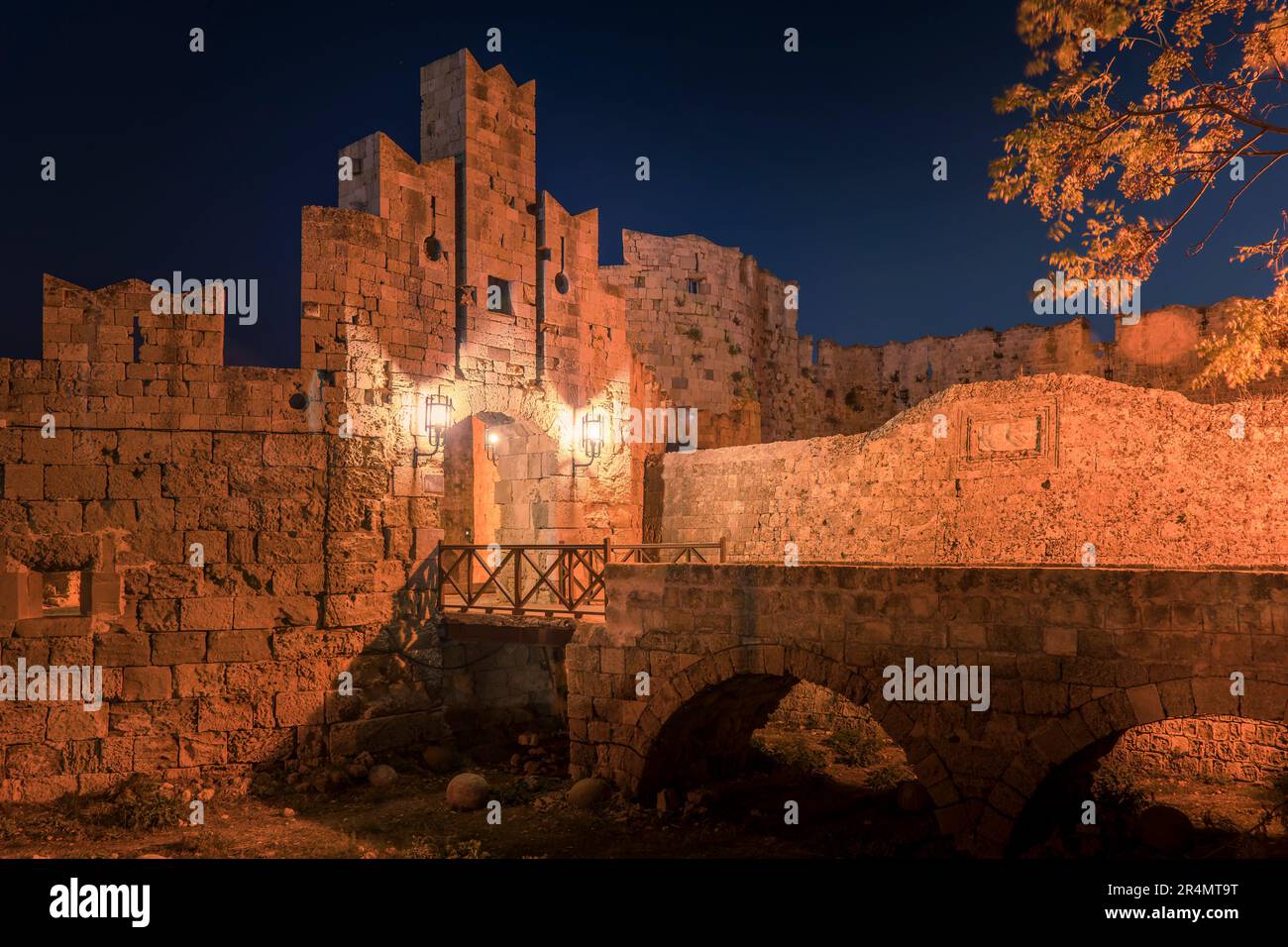 View of Saint Paul's Gate at night, Old Rhodes Town, UNESCO World ...