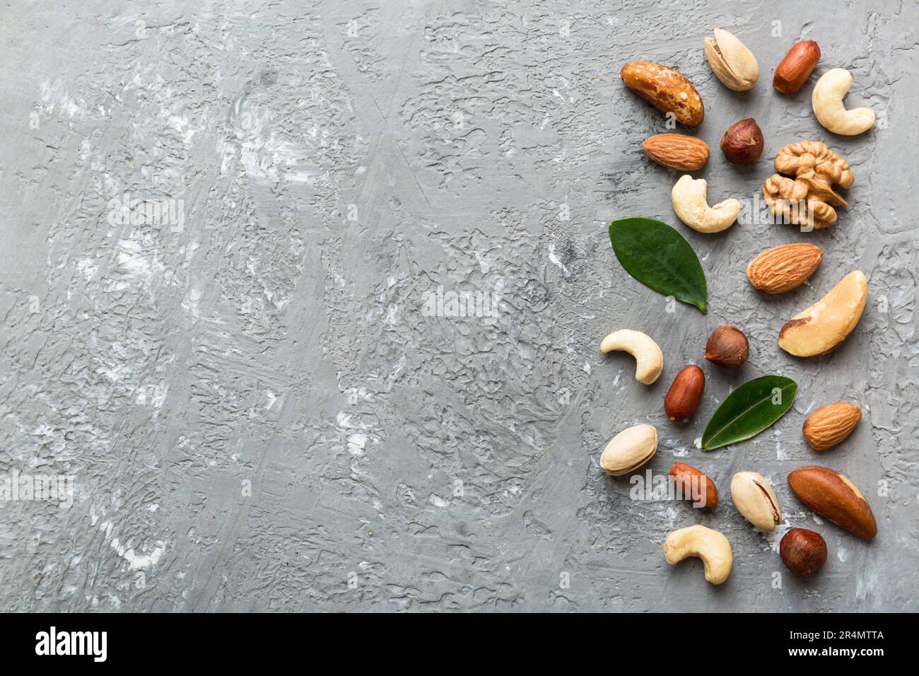 Composition of nuts , flat lay - mix hazelnuts, cashews, almonds on ...