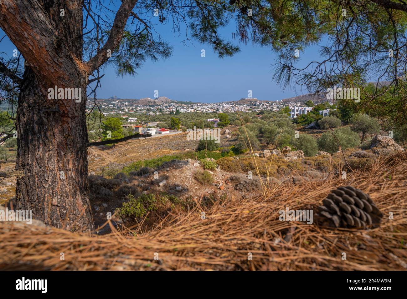 View of Archangelos and Archangelos Fort Castle, Rhodes, Dodecanese ...