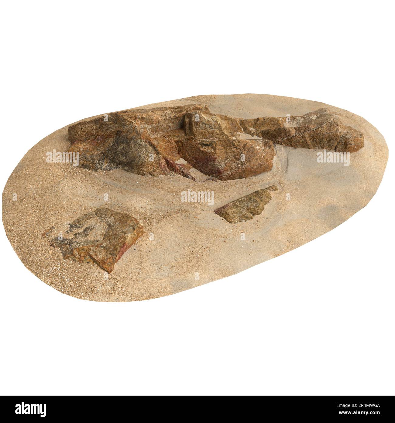 3d illustration of rocks on sand shelf isolated on white background ...