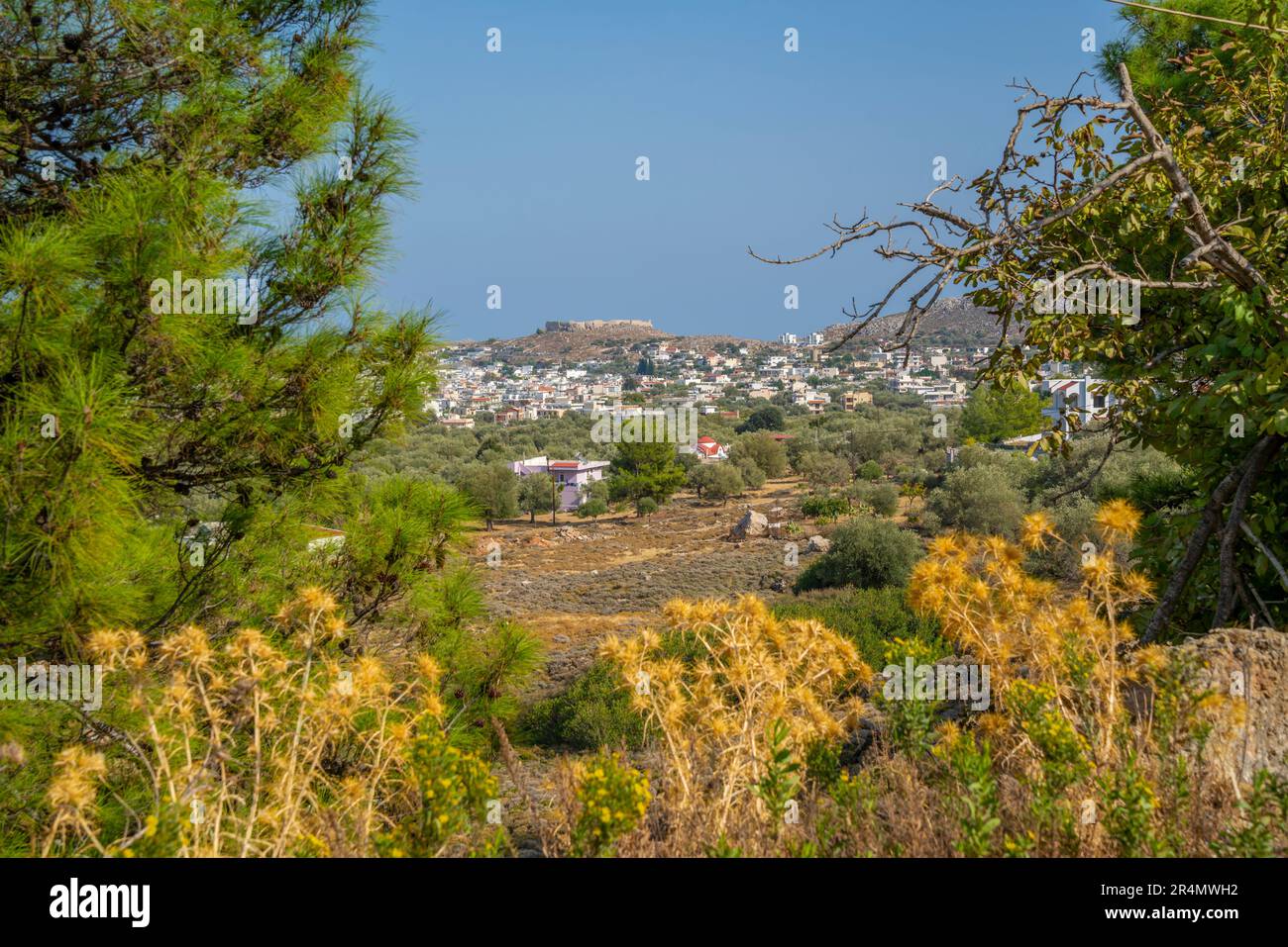 View of Archangelos and Archangelos Fort Castle, Rhodes, Dodecanese ...