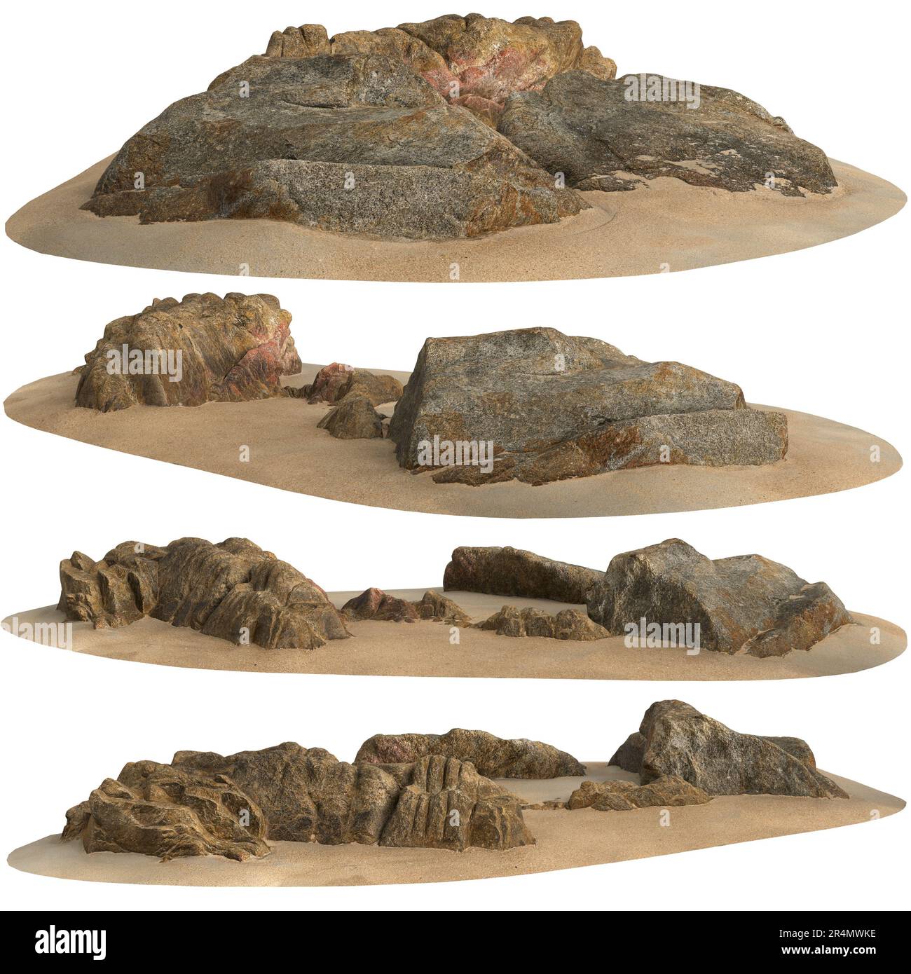 3d illustration of rocks on sand shelf isolated on white background ...