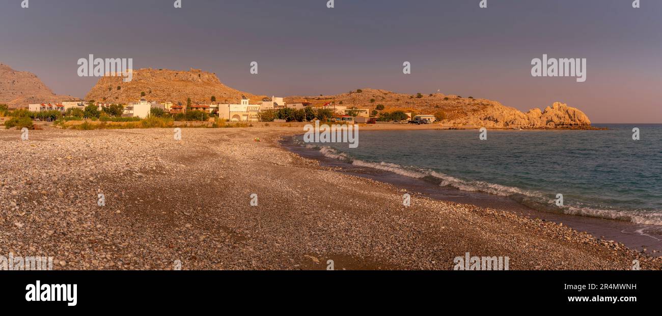 View of Paralia Massari Beach and Feraklos Castle, Rhodes, Dodecanese ...