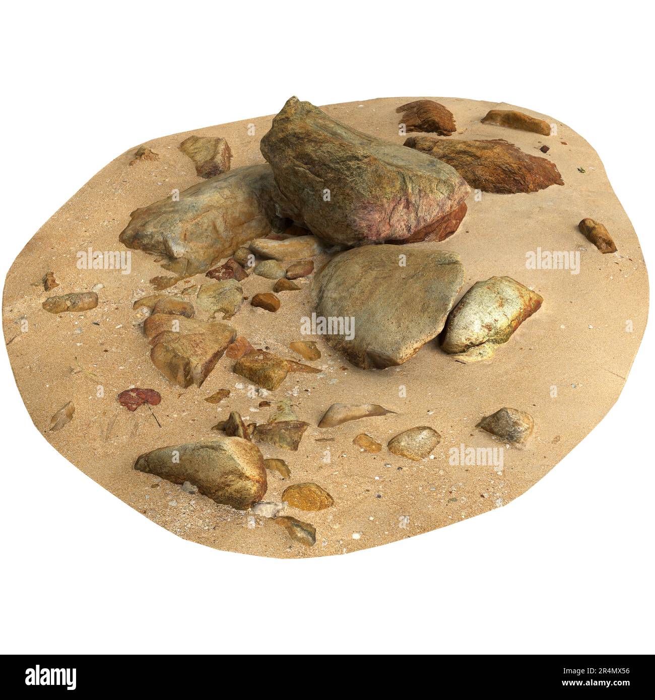 3d illustration of rocks on sand shelf isolated on black background ...