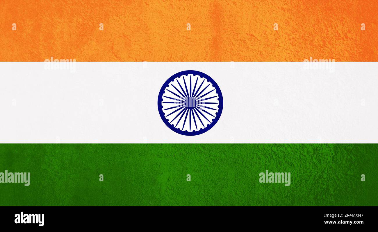 India Republic Country flag over grunge background texture wall Stock ...