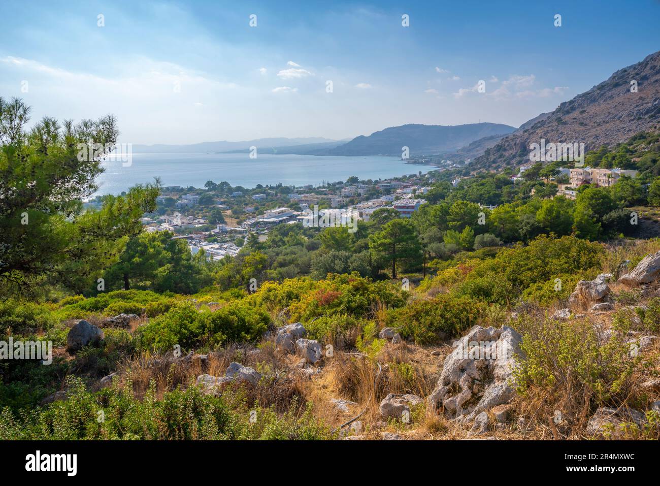 View of Pefki and coastline from elevated position, Pefki, Rhodes ...