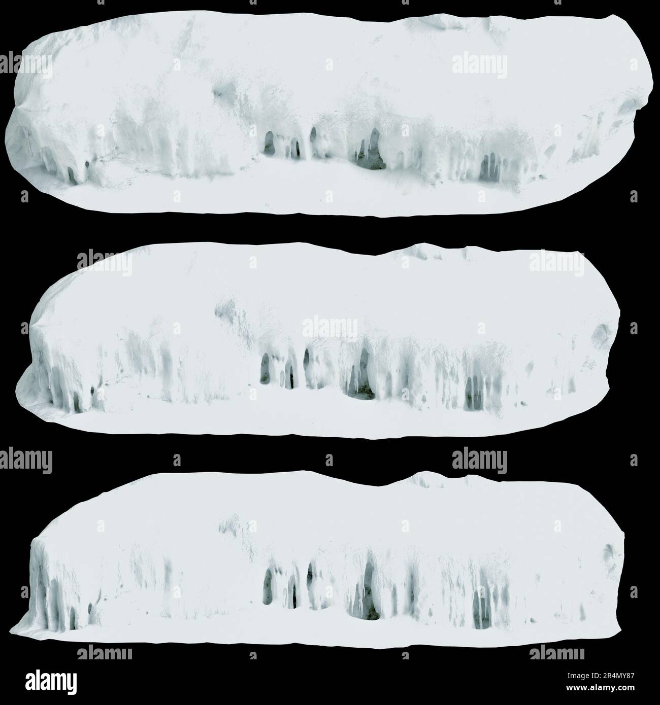 3d illustration of steep ice cliffs isolated on black background Stock ...