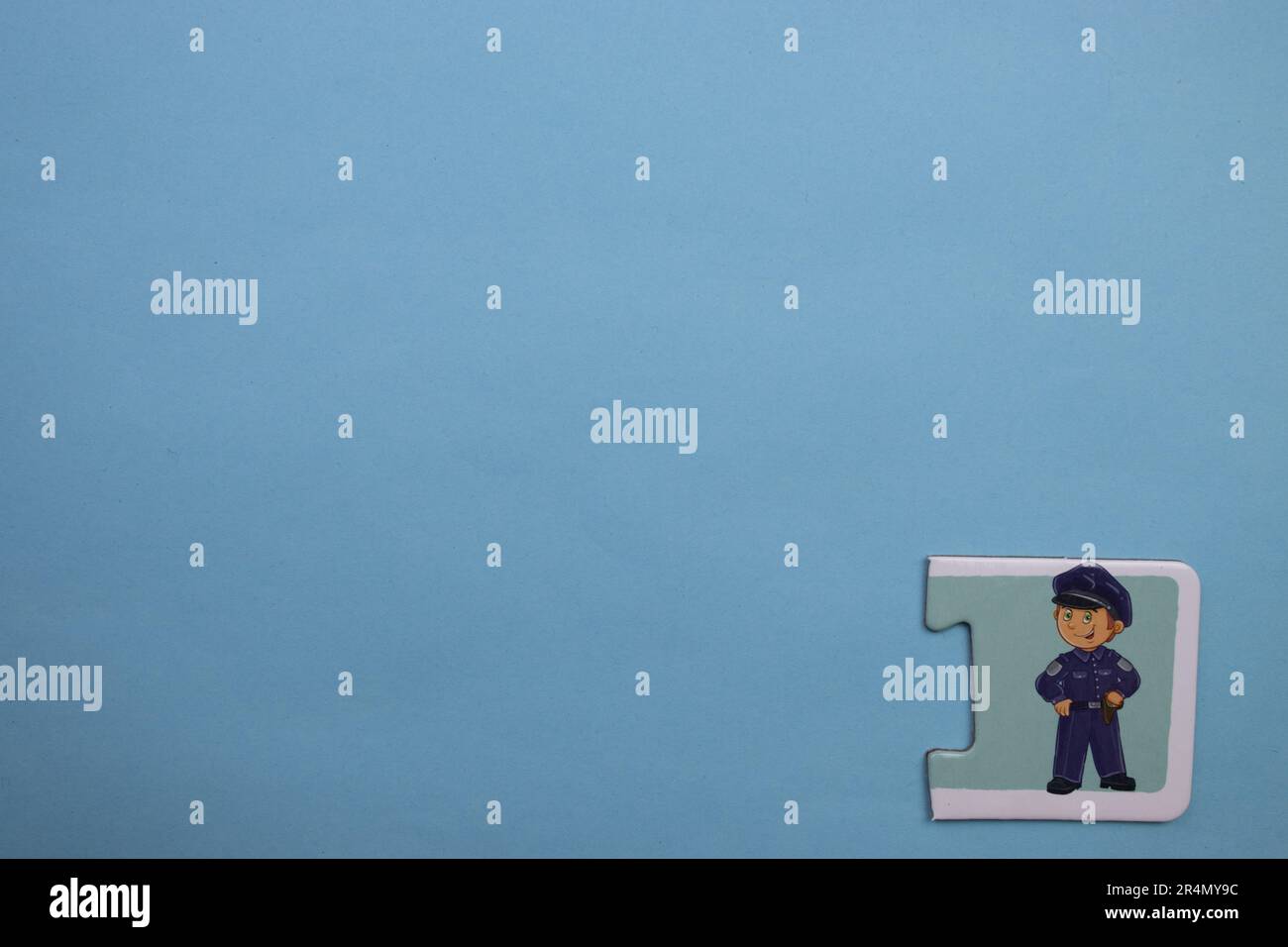 Picture puzzles placed on the edge of the blue background. Police ...