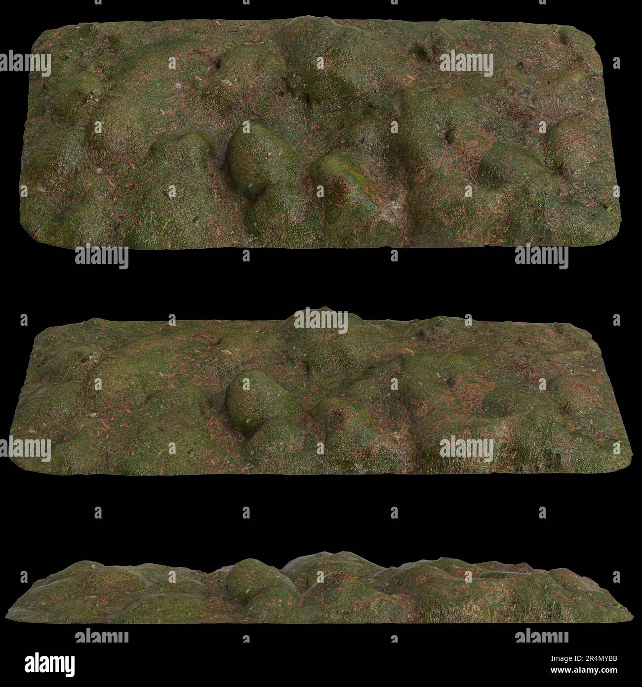 3d illustration of ground, moss covered dry isolated on black ...