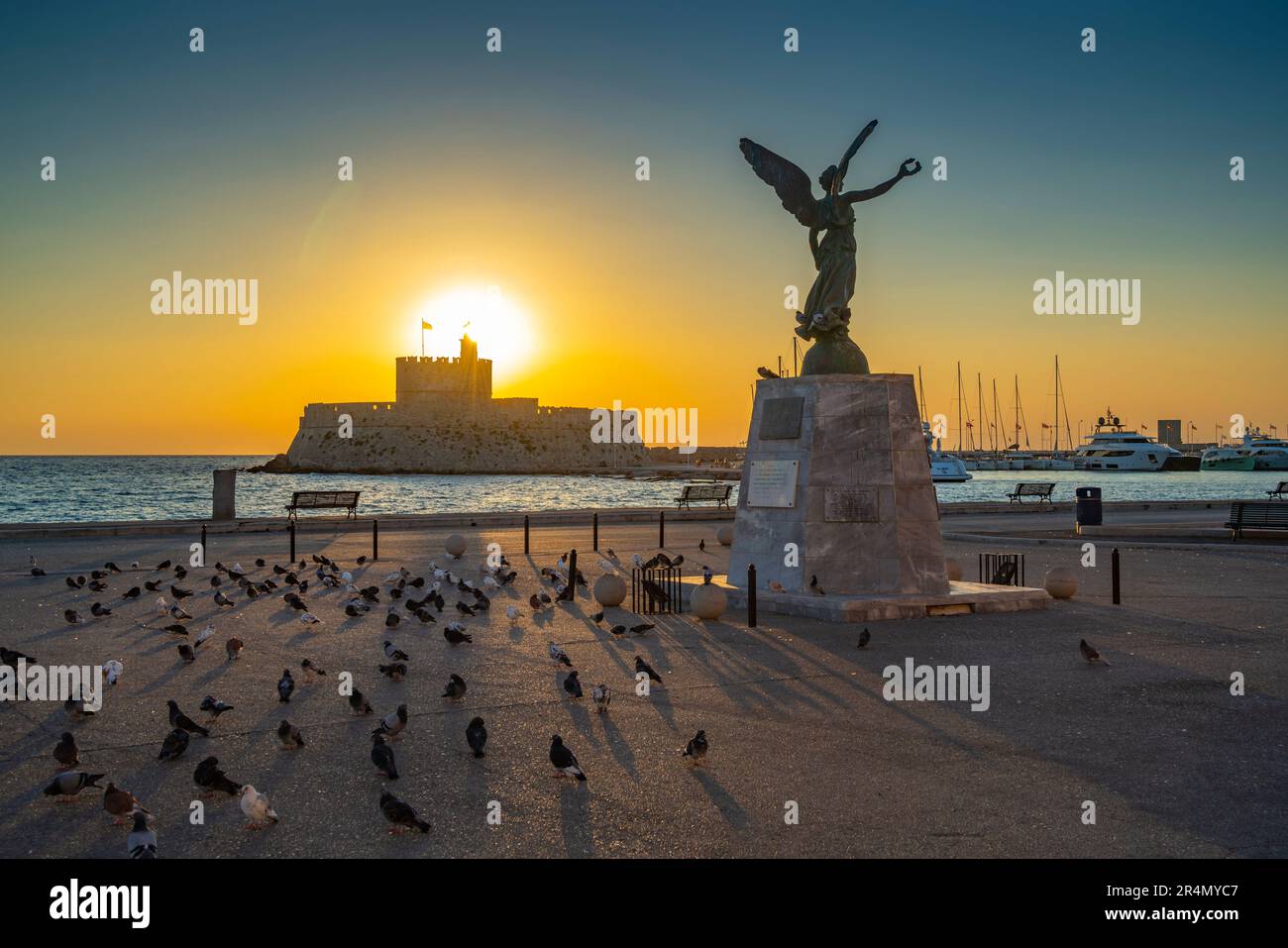 View of bronze stag and Saint Nicholas Fortress at sunrise, City of ...