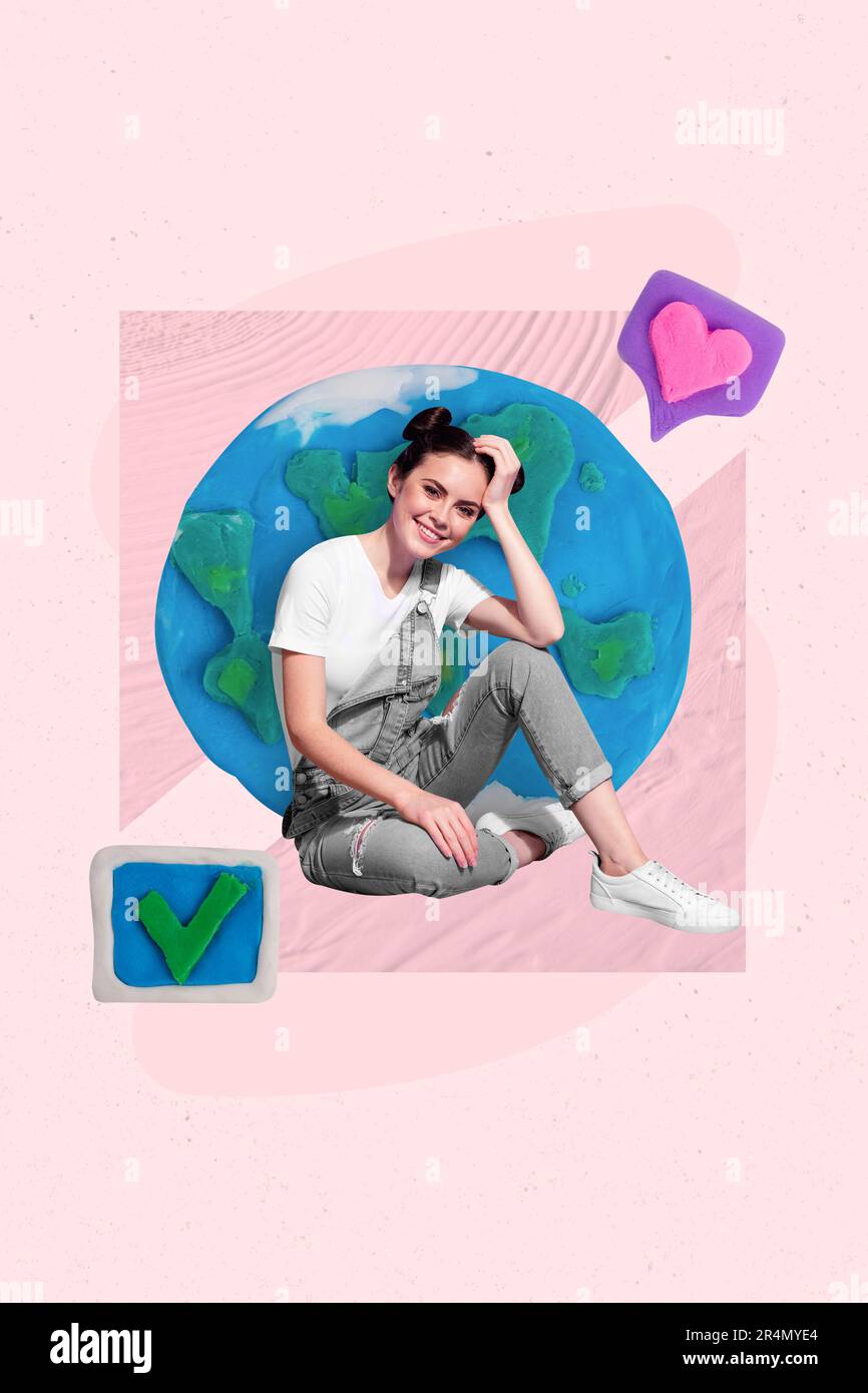 Picture 3d collage artwork poster banner of lovely activist volunteer ...