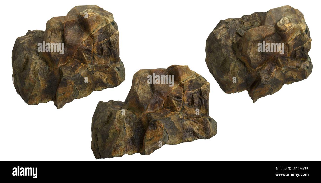 3d illustration of single rocks isolated on white background Stock ...