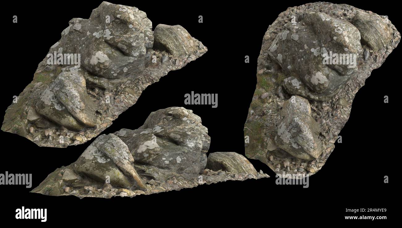 3d illustration of rocks on gravel shelf isolated on black background ...