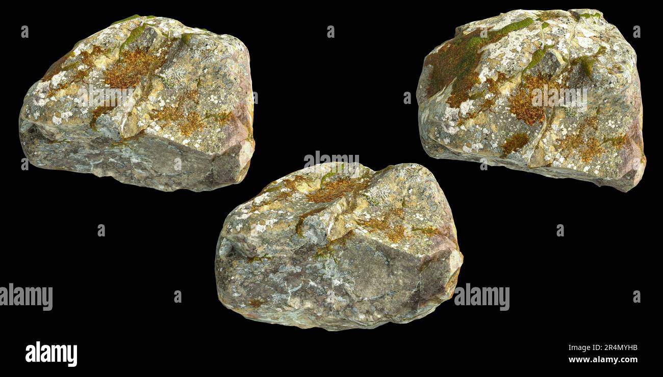 3d illustration of single rocks isolated on black background Stock ...