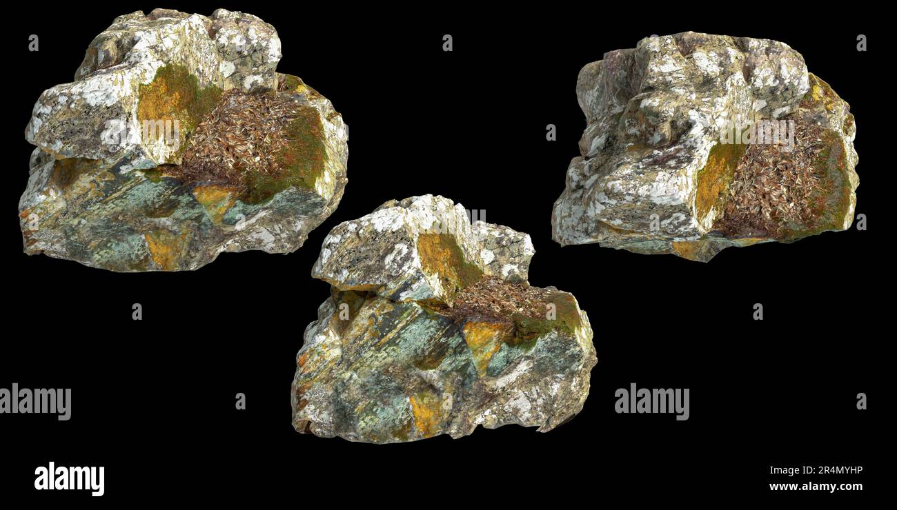 3d illustration of single rocks isolated on black background Stock ...