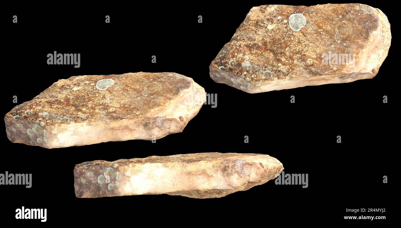 3d illustration of single rocks isolated on black background Stock ...