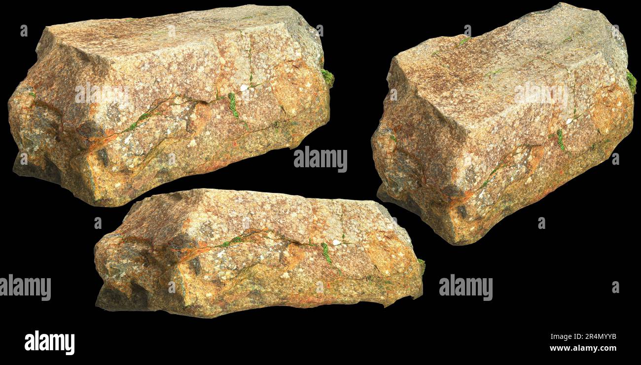 3d illustration of single rocks isolated on black background Stock ...