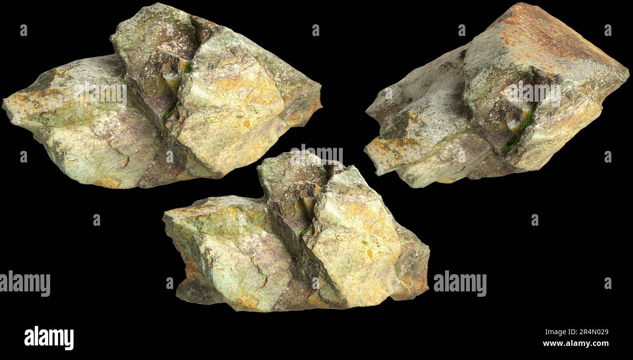3d illustration of single rocks isolated on black background Stock ...