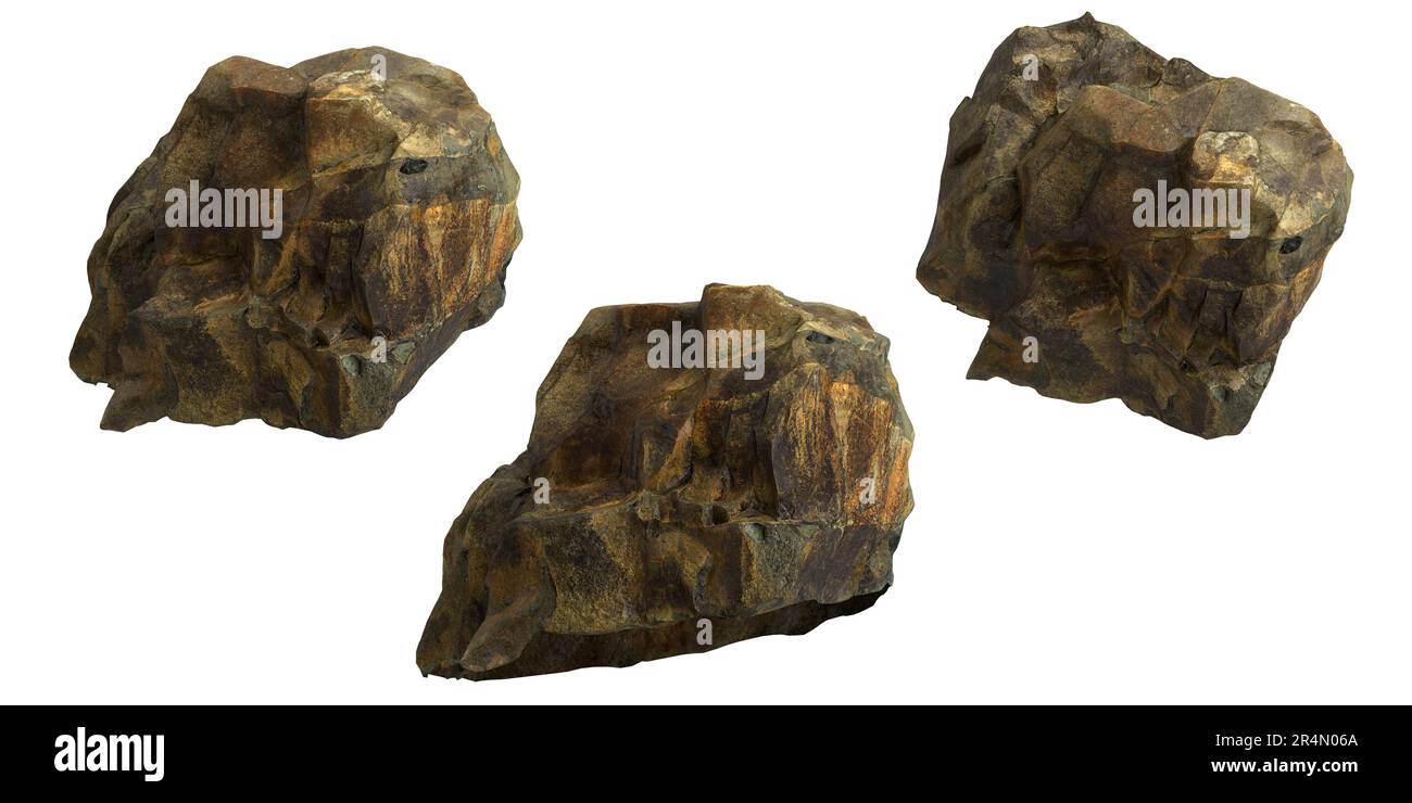 3d illustration of single rocks isolated on white background Stock ...