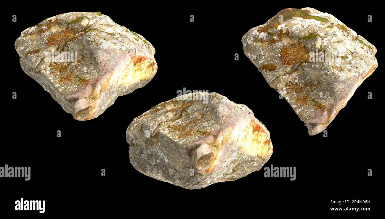 3d illustration of single rocks isolated on black background Stock ...