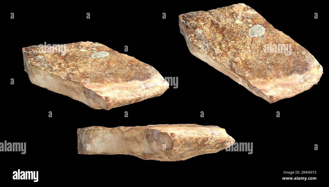 3d illustration of single rocks isolated on black background Stock ...