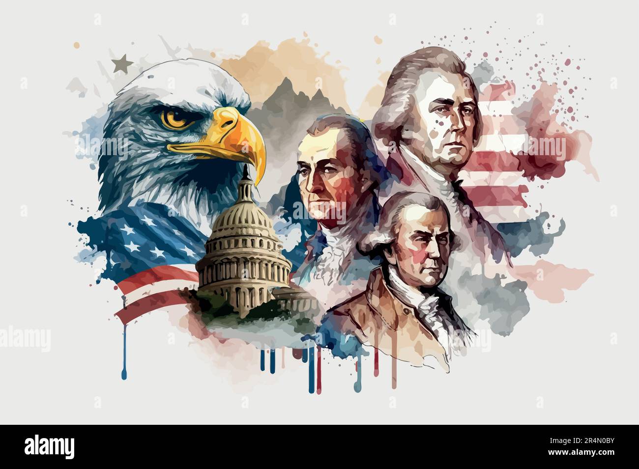 on a white background, a watercolor drawing of an American soldier ...