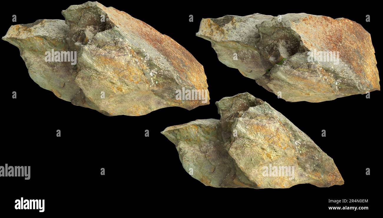 3d illustration of single rocks isolated on black background Stock ...