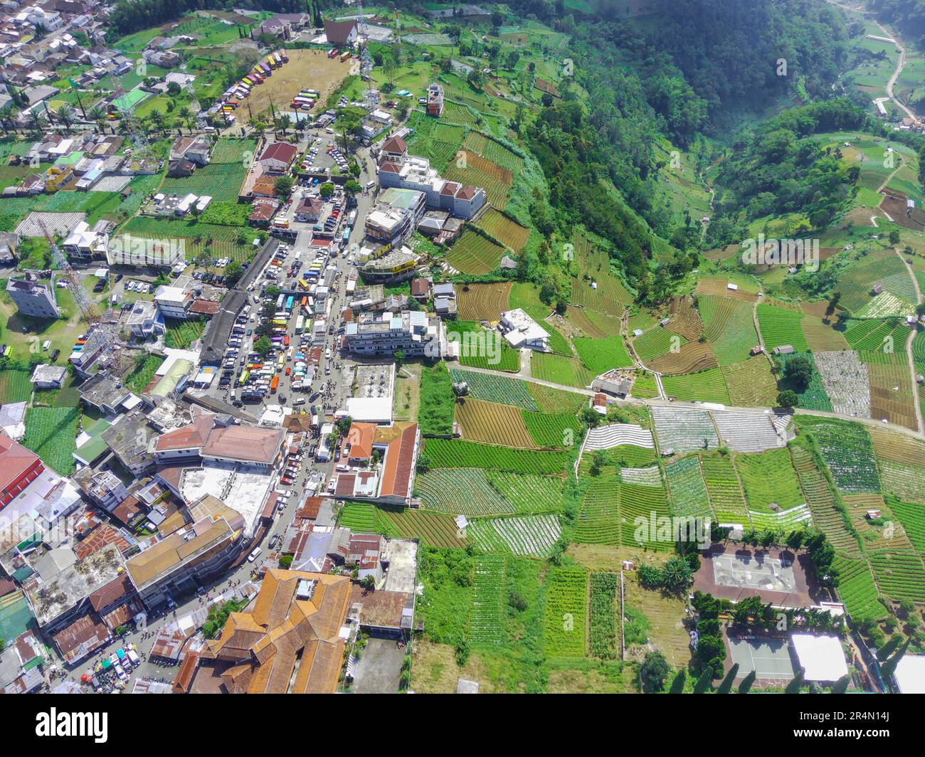 Aerial view of Telaga Sarangan or Lake Sarangan, Magetan, East Java ...