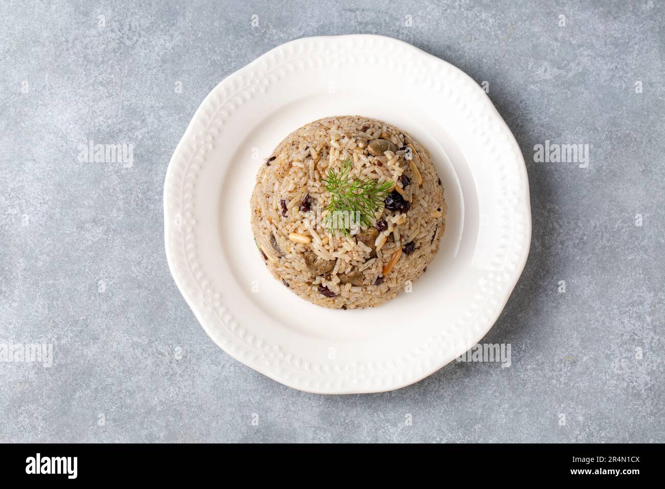 Traditional delicious Turkish food; rice pilaf with pine nuts and ...
