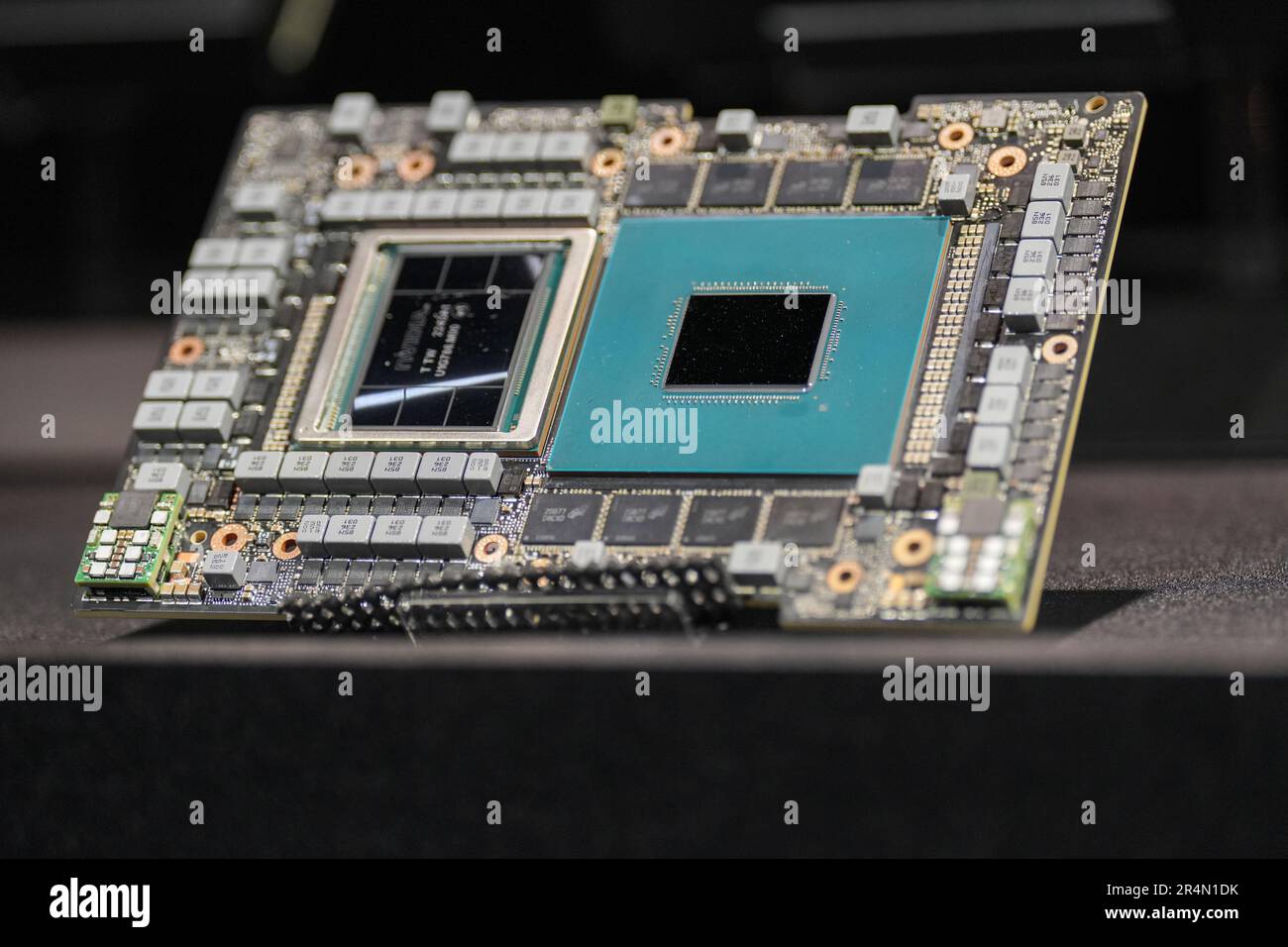 The Grace Hopper superchip shown during the Nvidia president and CEO Jensen Huang speech at a ...
